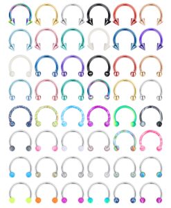 drperfect 48pcs 16g stainless steel horseshoe nose septum rings piercing jewelry cartilage helix tragus earring hoop eyebrow lip hoop retainer for women men 6mm 8mm 10mm 12mm