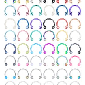 Drperfect 48Pcs 16G Stainless Steel Horseshoe Nose Septum Rings Piercing Jewelry Cartilage Helix Tragus Earring Hoop Eyebrow Lip Hoop Retainer for Women Men 6mm 8mm 10mm 12mm