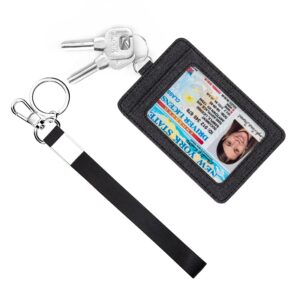 Suweibuke Women Small Wristlet Keychain Wallet Slim Minimalist Lanyard Card Case Holder ID Case Wallet with Detachable Keychain Wristlet (A-Black)