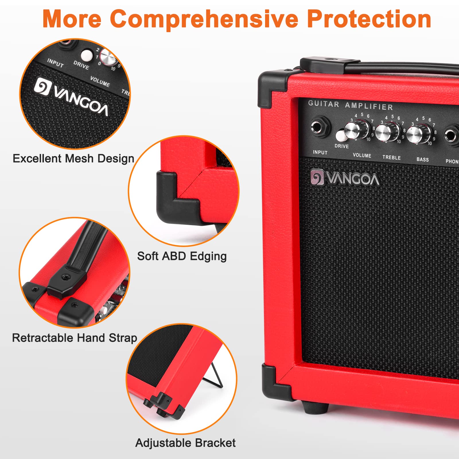 Vangoa Electric Guitar Amp, 10W Combo Amplifier for Electric Guitar Mini Portable Acoustic Guitar Amp with Headphone Jack and Distortion Tone,Red