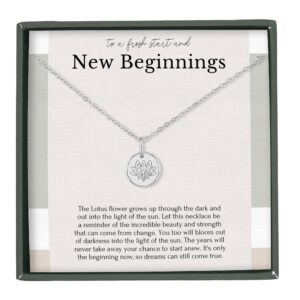 hope love shine new beginnings lotus flower necklace for women - divorce, addiction recovery, graduation & sobriety gifts for women - gift ready lotus pendant, sterling silver necklace