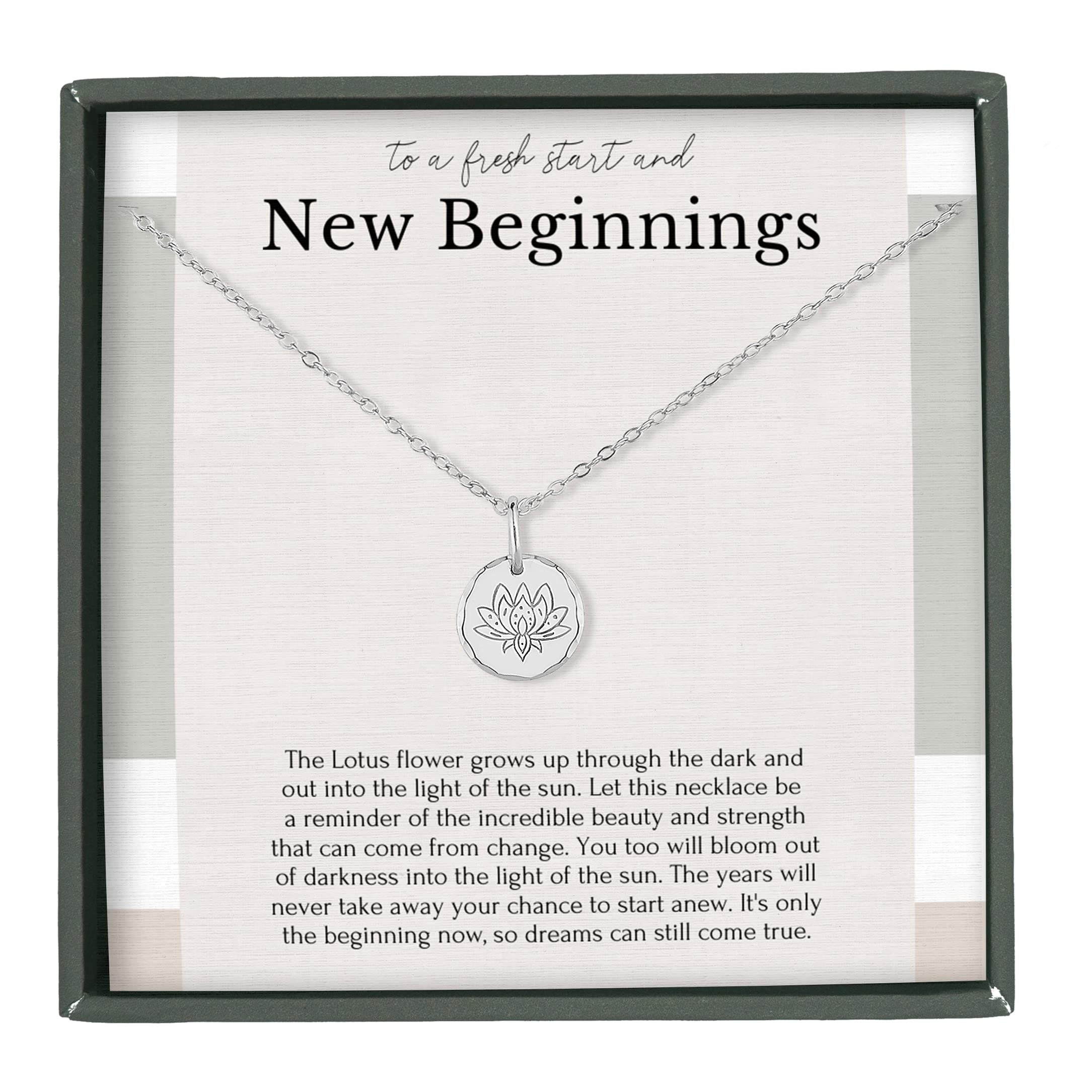 HOPE LOVE SHINE New Beginnings Lotus Flower Necklace for Women - Divorce, Addiction Recovery, Graduation & Sobriety Gifts for Women - Gift Ready Lotus Pendant, Sterling Silver Necklace