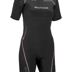 Rapido Boutique Collection Women's Equator Superior Flex Stretch Neoprene Wetsuit Shorty Scuba Snorkeling Surf Suit… (Black Pink, Large)