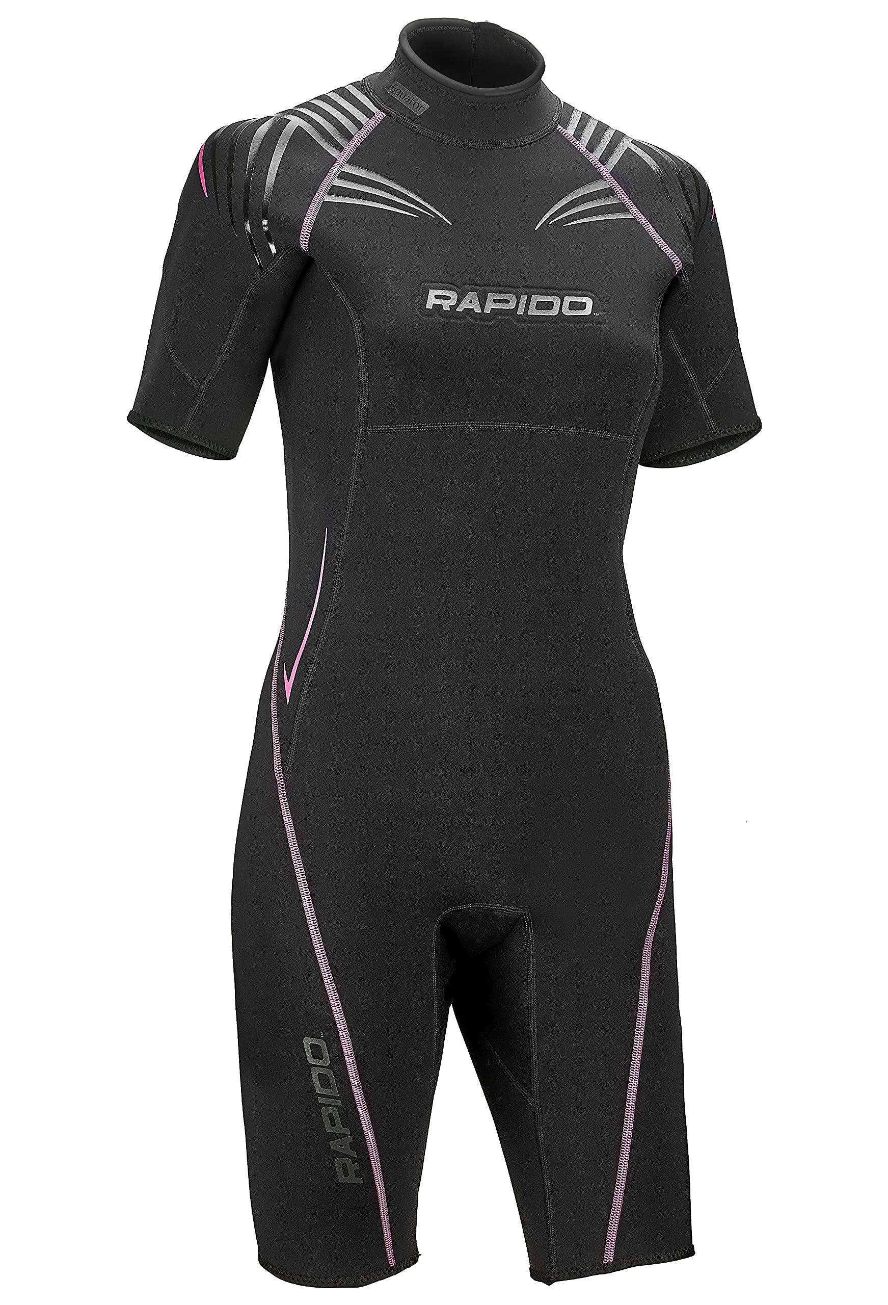 Rapido Boutique Collection Women's Equator Superior Flex Stretch Neoprene Wetsuit Shorty Scuba Snorkeling Surf Suit… (Black Pink, Large)