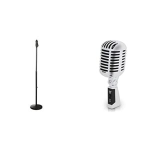 pyle classic retro dynamic vocal microphone - old vintage style unidirectional cardioid mic with xlr cable universal microphone stand