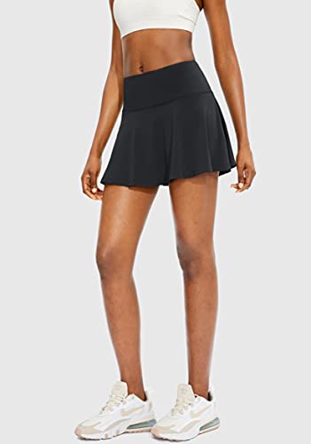 SANTINY Pleated Tennis Skirt for Women with 4 Pockets, High Waisted Athletic Golf Skorts Skirts for Running Casual (Black_M)