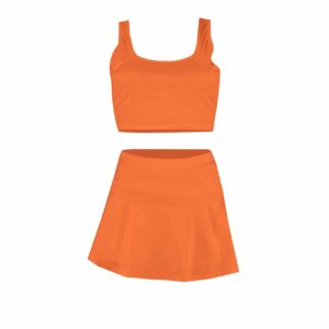 Sexy Sports 2 Piece Outfits - Slim Tank Crop Top High Waist Tennis Golf Pleated Skirt Bodycon Athletic Suit Orange M