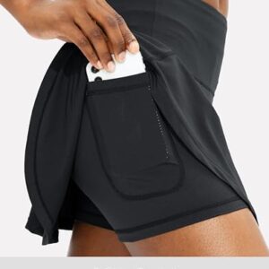 SANTINY Pleated Tennis Skirt for Women with 4 Pockets, High Waisted Athletic Golf Skorts Skirts for Running Casual (Black_M)