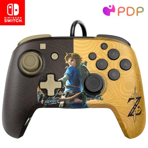 PDP REMATCH Enhanced Wired Nintendo Switch Pro Controller, Switch Lite/OLED Compatible (Zelda Breath of the Wild Gold/Black)