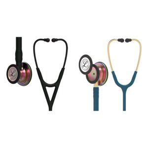 3m littmann cardiology iv diagnostic stethoscope, rainbow-finish chest piece, black tube, stem and headset, 27 inch & classic iii monitoring stethoscope, rainbow-finish, caribbean blue tube, 27 inch