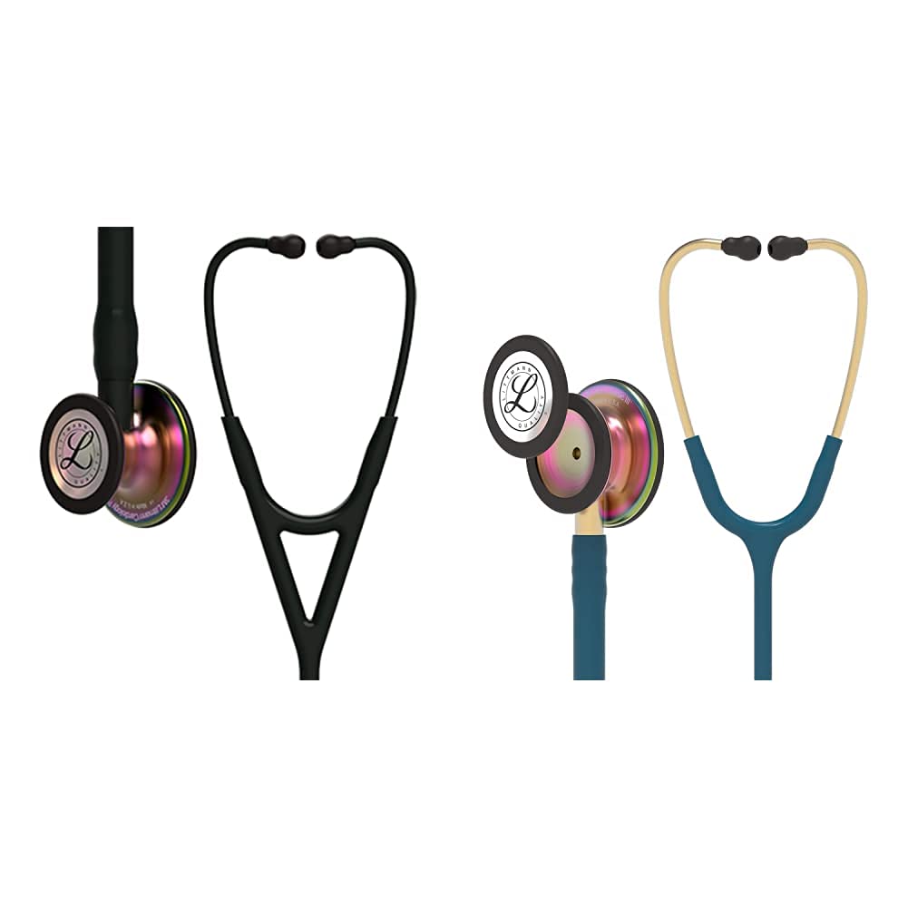 3M Littmann Cardiology IV Diagnostic Stethoscope, Rainbow-Finish Chest Piece, Black Tube, Stem and Headset, 27 Inch & Classic III Monitoring Stethoscope, Rainbow-Finish, Caribbean Blue Tube, 27 Inch