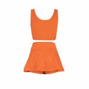 Sexy Sports 2 Piece Outfits - Slim Tank Crop Top High Waist Tennis Golf Pleated Skirt Bodycon Athletic Suit Orange M