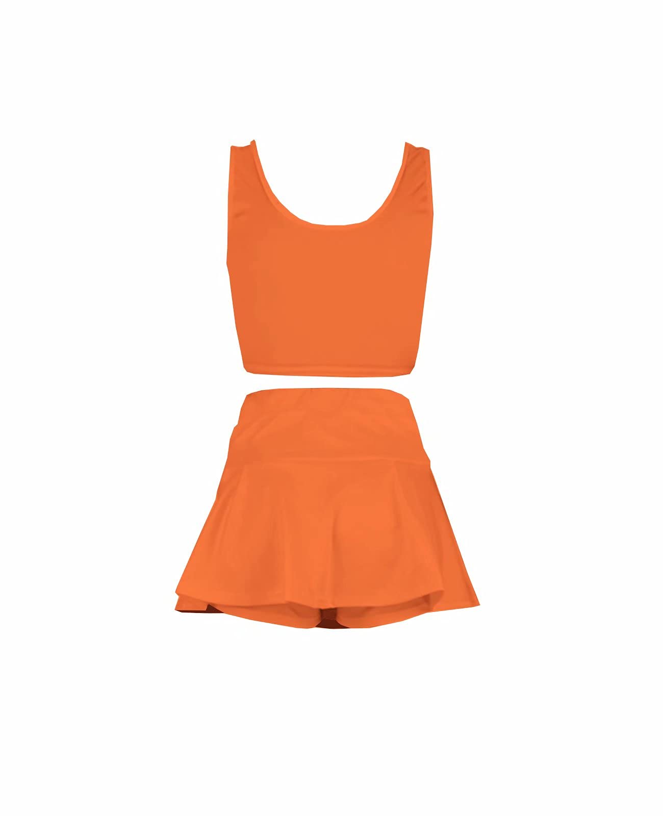 Sexy Sports 2 Piece Outfits - Slim Tank Crop Top High Waist Tennis Golf Pleated Skirt Bodycon Athletic Suit Orange M