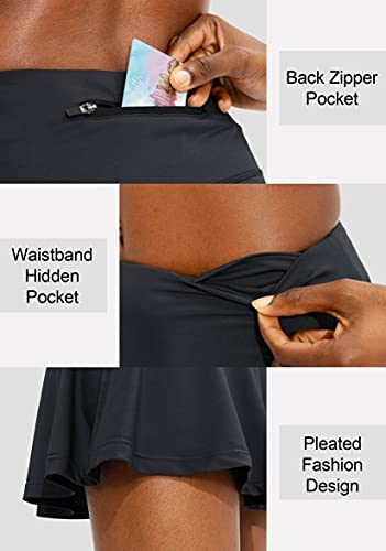 SANTINY Pleated Tennis Skirt for Women with 4 Pockets, High Waisted Athletic Golf Skorts Skirts for Running Casual (Black_M)