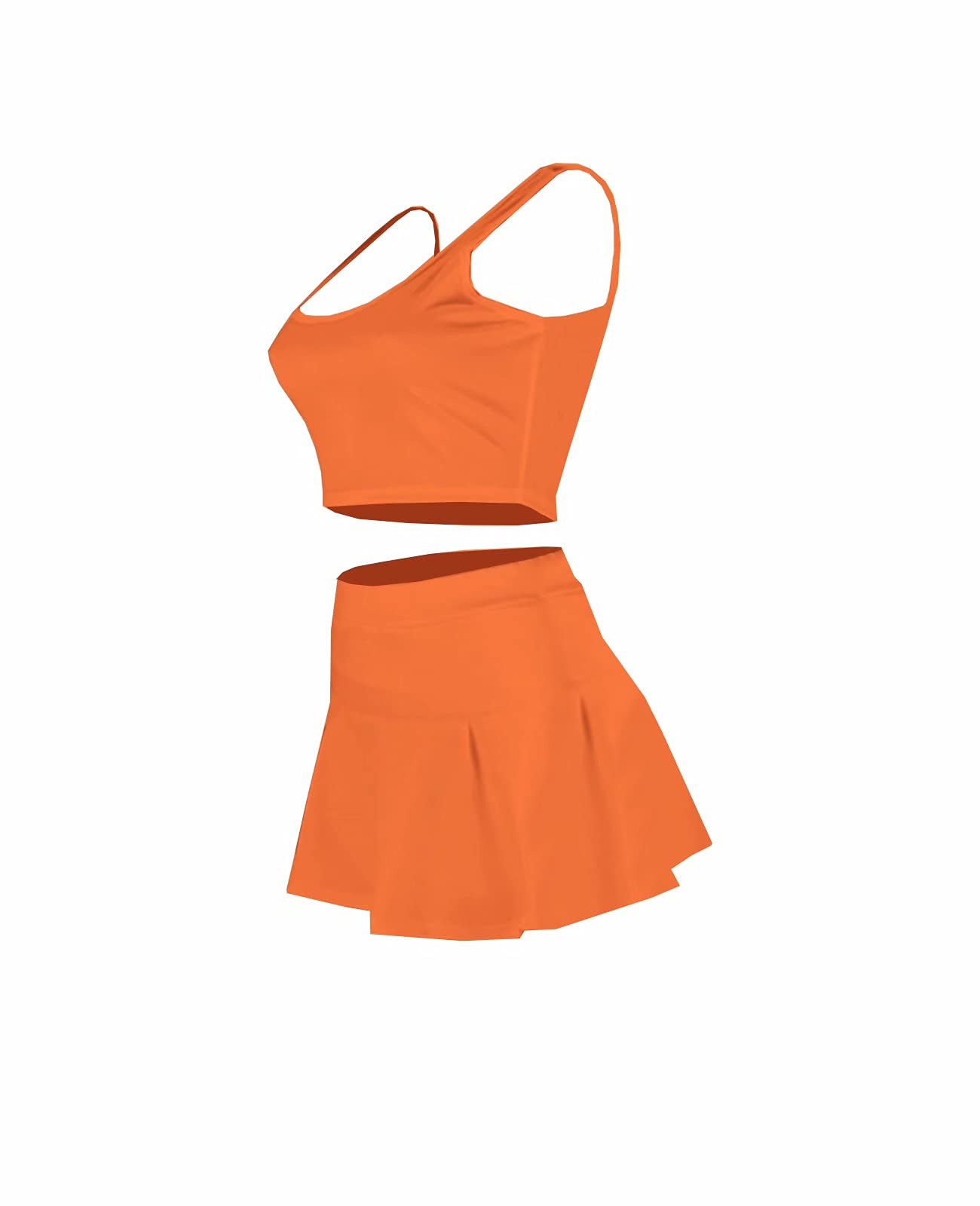 Sexy Sports 2 Piece Outfits - Slim Tank Crop Top High Waist Tennis Golf Pleated Skirt Bodycon Athletic Suit Orange M