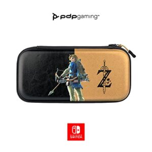 pdp gaming officially licensed switch slim deluxe travel case - zelda breath of the wild - semi-hardshell - console stand - protective pu leather - holds 14 games - works with switch oled & lite