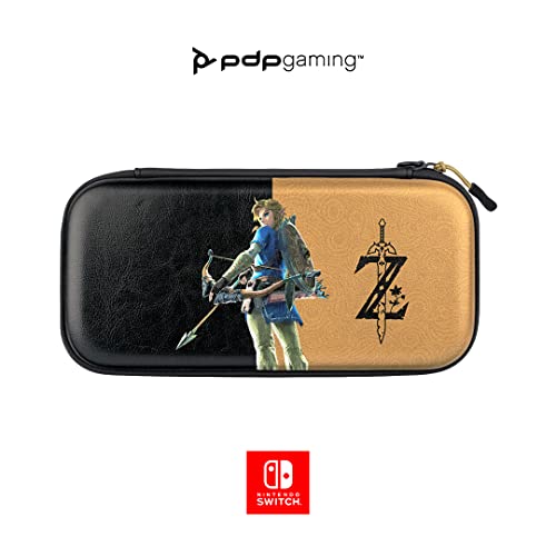 PDP Gaming Officially Licensed Switch Slim Deluxe Travel Case - Zelda Breath of the WIld - Semi-Hardshell - Console Stand - Protective PU Leather - Holds 14 Games - Works with Switch OLED & Lite