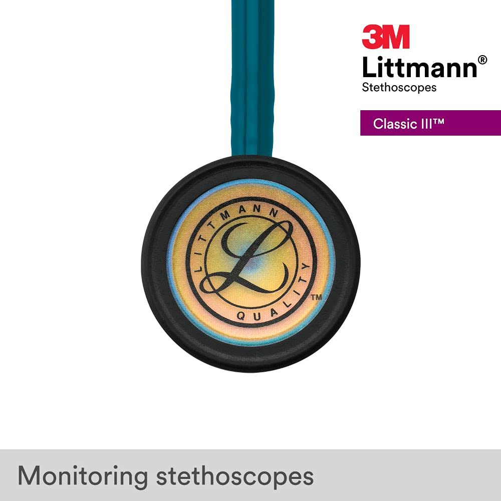 3M Littmann Cardiology IV Diagnostic Stethoscope, Rainbow-Finish Chest Piece, Black Tube, Stem and Headset, 27 Inch & Classic III Monitoring Stethoscope, Rainbow-Finish, Caribbean Blue Tube, 27 Inch