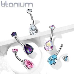 Covet Jewelry Titanium Internally Threaded Top Prong Set Pear CZ Belly Button Navel Rings (Aurora Borealis)