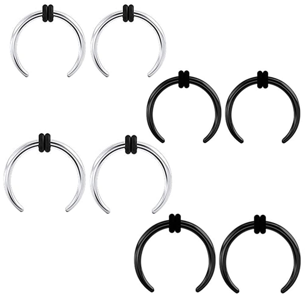 Bngukju 4 Pairs 16G/1.2mm Surgical Black Steel Ear Plugs Tunnels Tapers Pinchers Horseshoes Gauges Septum O-Rings Piercing Ear Stretcher