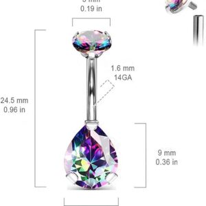 Covet Jewelry Titanium Internally Threaded Top Prong Set Pear CZ Belly Button Navel Rings (Aurora Borealis)