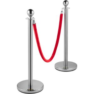 VEVOR Velvet Ropes and Posts 8 Pcs, 5 ft Red Velvet Rope, Stanchion Post with Ball Top, Crowd Control Barriers Silver Stanchions, Red Carpet Poles, Crowd Control Ropes and Poles for Party Supplies