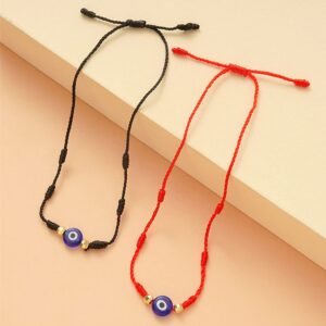 JczR.Y M Letter Disc Bracelet Charm Red Rope Blue Evil Eye Bracelet Handmade Good Luck String Protection Link Wommen's Fashion Jewelry(M)