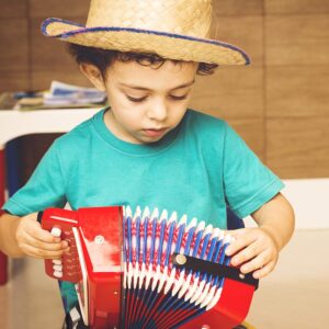 10 Keys Button Accordion for Kids ,Mini Accordian Musical Instrument for Early Childhood Development ,Gift for Family, Beginners Red