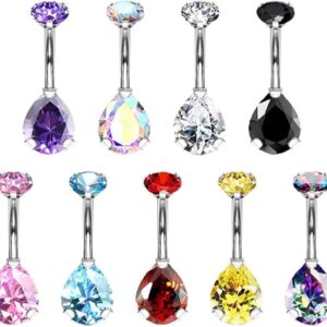 Covet Jewelry Titanium Internally Threaded Top Prong Set Pear CZ Belly Button Navel Rings (Aurora Borealis)