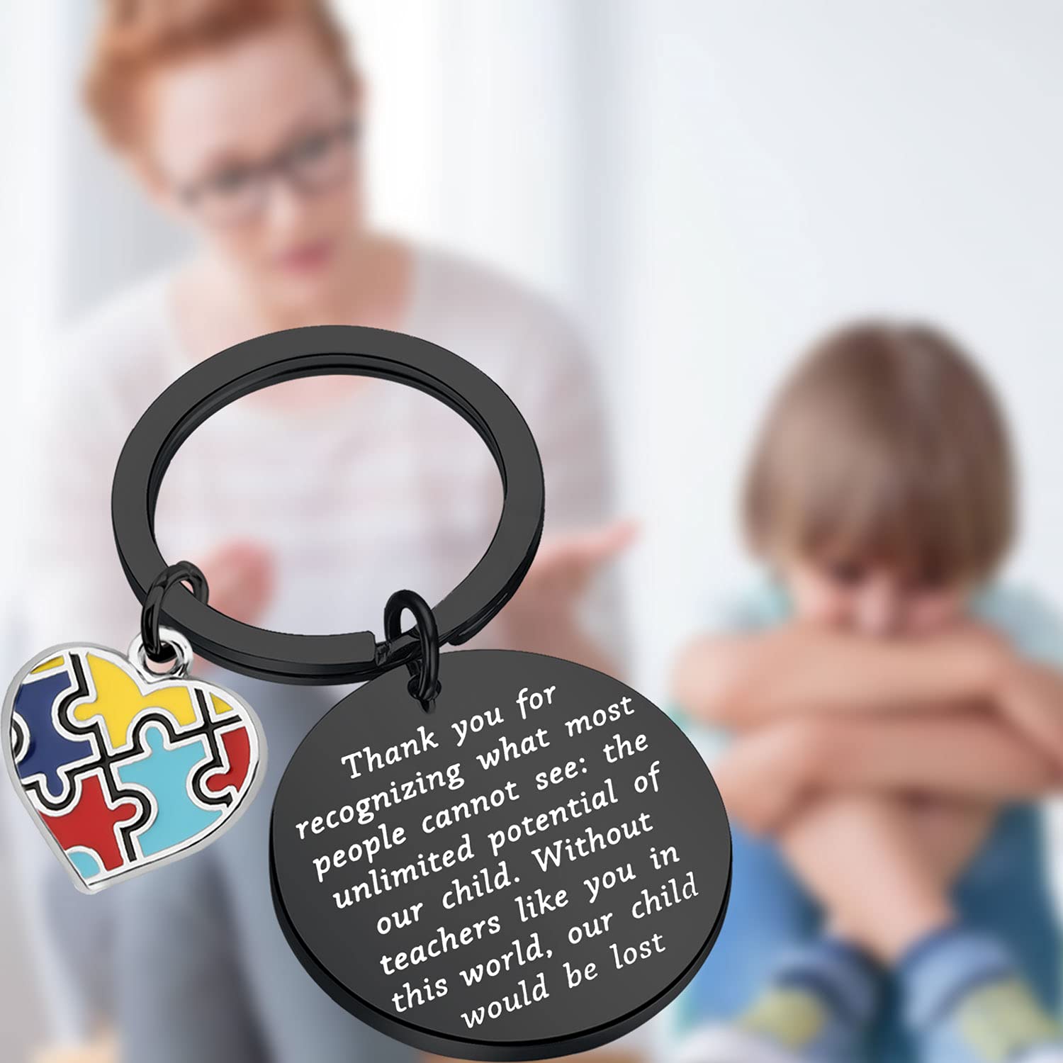 ENSIANTH Autism Teacher Keychain Autism Teacher Gift Autism jewelry Gift Autism Teacher Appreciation Gift (Autism Teacher Key Black)