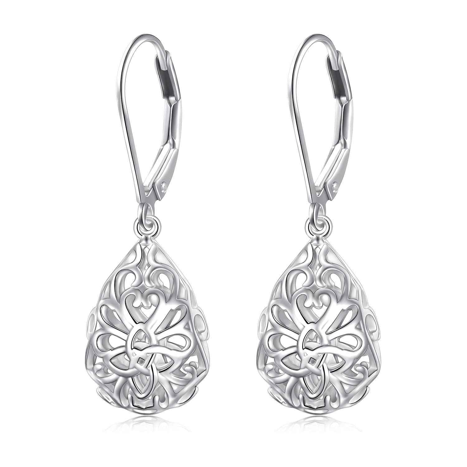 SHAOAN 925 Sterling Silver Filigree Dangle Drop Earrings Celtic Knot Leverback Teardrop Earrings for Women Jewelry for Mother’s Day