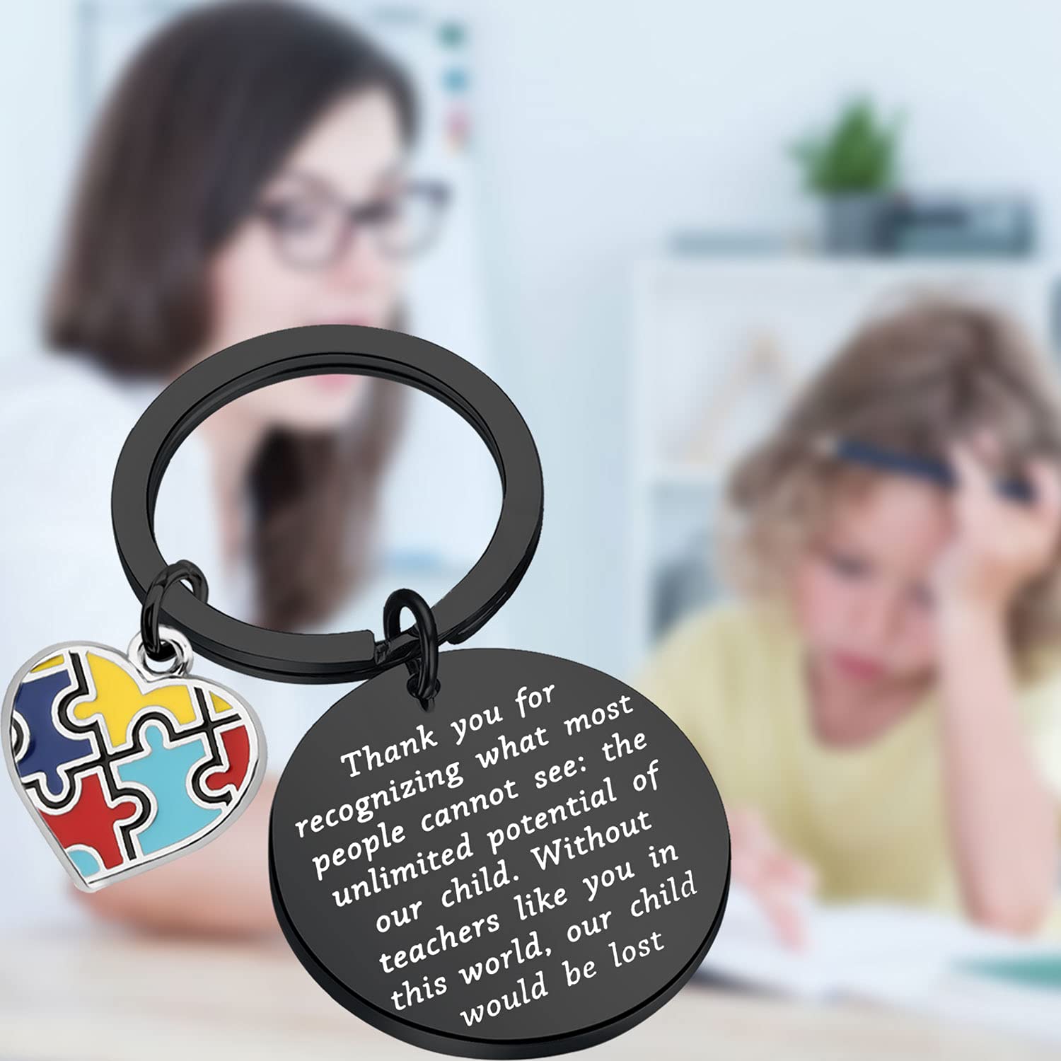 ENSIANTH Autism Teacher Keychain Autism Teacher Gift Autism jewelry Gift Autism Teacher Appreciation Gift (Autism Teacher Key Black)