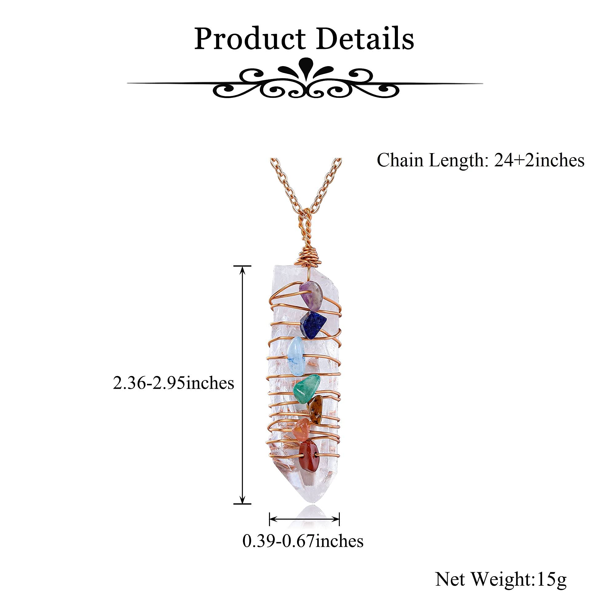 GEHECRST Natural Raw Irregular Clear Quartz Pendant Necklace Rose Gold Copper Wire Wrapped, Reiki 7 Chakra Healing Crystal Stone Chip, Handmade Women Jewelry Gift for Mom Mother’s Day Girlfriend