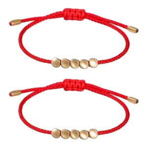 menglina women men handmade 5 irregular brass copper beads tibetan bracelet chinese feng shui lucky red string rope couple bracelets distance friendship lovers gifts (red red)