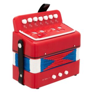 10 Keys Button Accordion for Kids ,Mini Accordian Musical Instrument for Early Childhood Development ,Gift for Family, Beginners Red