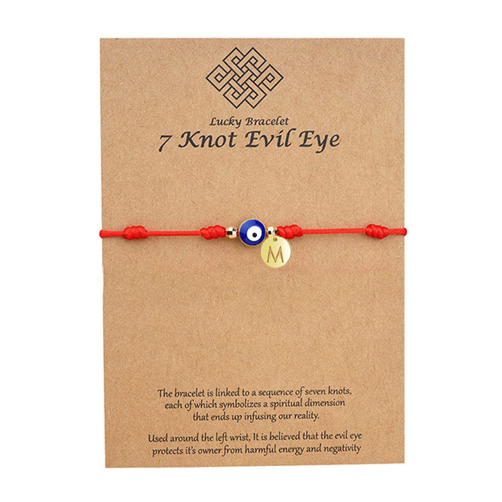 JczR.Y M Letter Disc Bracelet Charm Red Rope Blue Evil Eye Bracelet Handmade Good Luck String Protection Link Wommen's Fashion Jewelry(M)