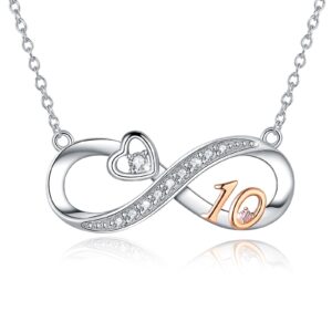 urmwmoo number necklace 925 sterling silver infinity love heart anniversary pendant necklaces jewelry 10th gifts wedding valentine birthday graduation gift for her