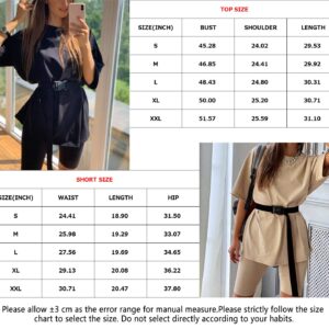 Youdiao Women 2 Piece Outfit Sets T-Shirt Tops Biker Shorts Casual Workout Sports Tracksuit Set with Belt Khaki-Letter Printed L