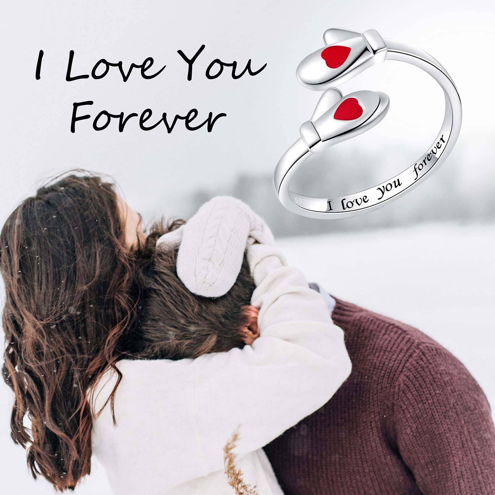 QIUQIULU Hug Ring 925 Sterling Silver Confession Ring For Firlfriend, Wife And Daughter-I Love You Forever