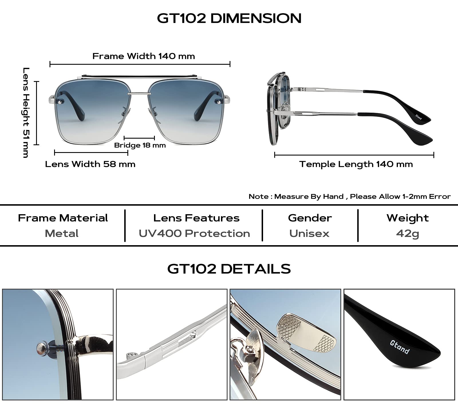 Gtand Fashion Trendy Square Aviator Gradient Sunglasses For Women Men Vintage Metal Sun Glasses