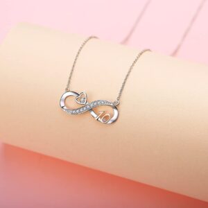 URMWMOO Number Necklace 925 Sterling Silver Infinity Love Heart Anniversary Pendant Necklaces Jewelry 10th Gifts Wedding Valentine Birthday Graduation Gift for Her