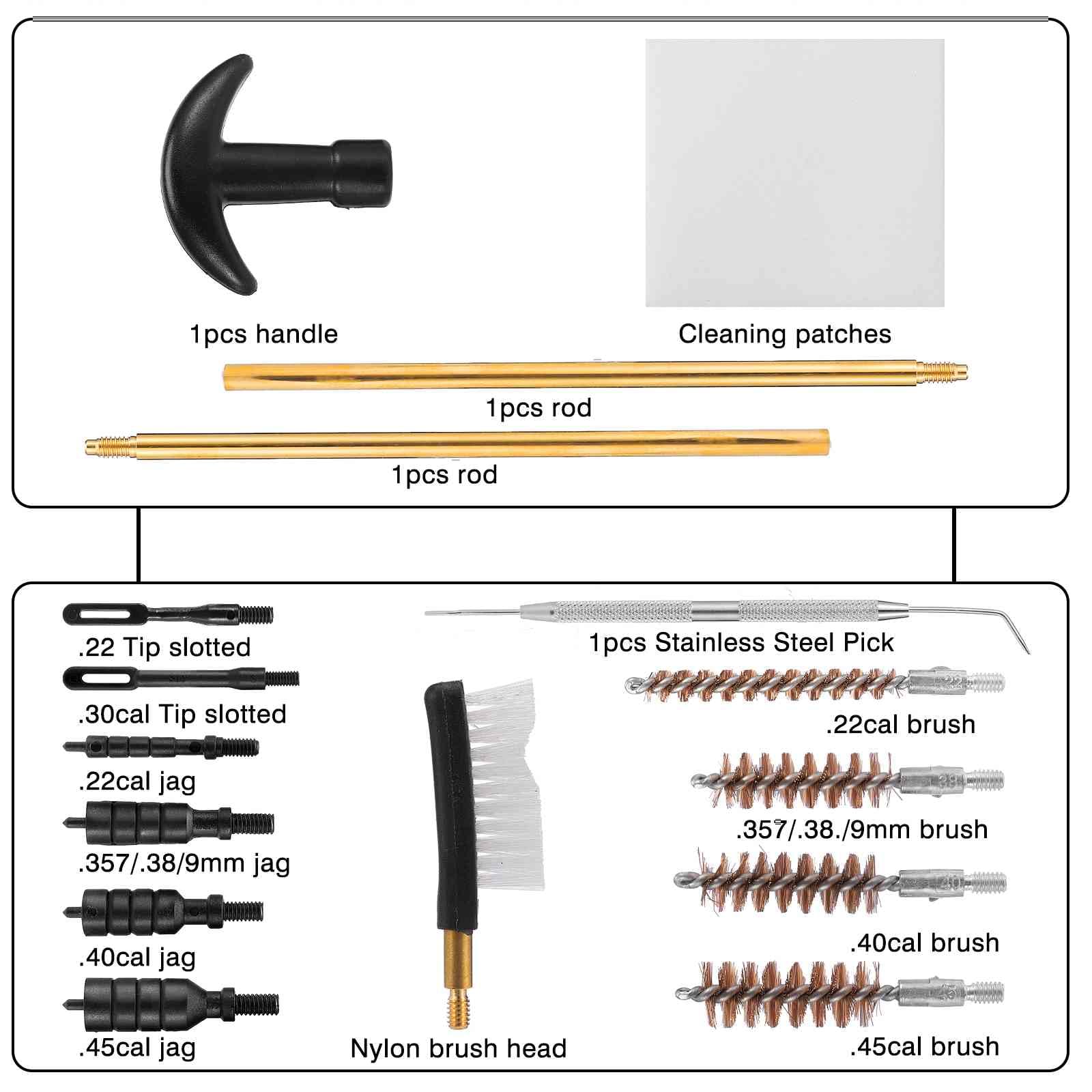 UrbanX Universal Handgun Cleaning kit for Beretta 3032 Tomcat .32 ACP Pistol Cleaning Kit Bronze Bore Brush and Plastic Jags Tips with Zippered Compact Case