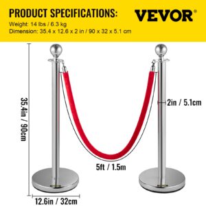 VEVOR Velvet Ropes and Posts 8 Pcs, 5 ft Red Velvet Rope, Stanchion Post with Ball Top, Crowd Control Barriers Silver Stanchions, Red Carpet Poles, Crowd Control Ropes and Poles for Party Supplies