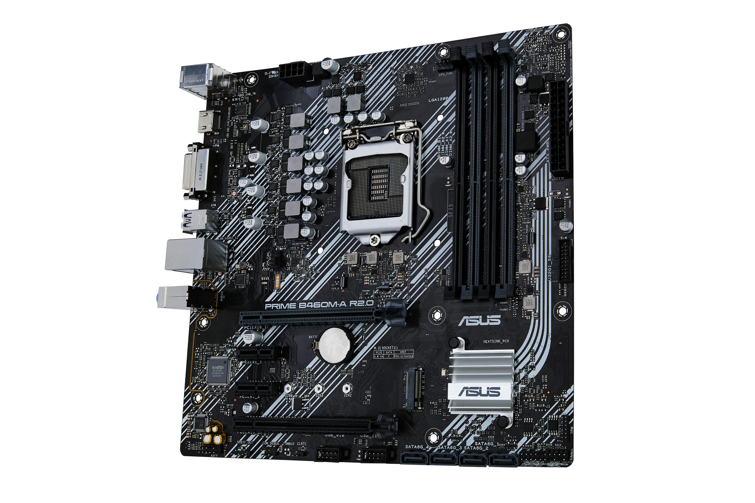 ASUS Prime B460M-A R2.0 Intel® H470 (LGA 1200) for Intel 11th gen & 10th Gen CPUs, 8 power stages, Intel® 1 Gb Ethernet, HDMI, DVI, M.2 slot, 4*SATA 6Gb/s, front USB 3.2 Gen 1, mATX motherboard