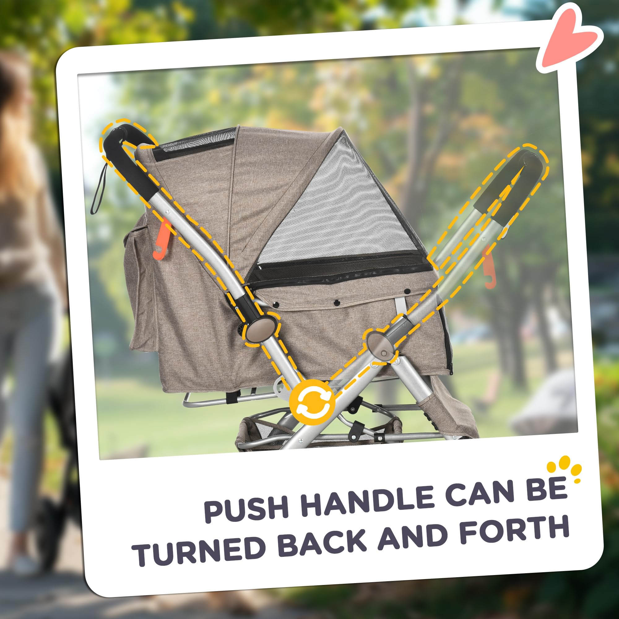 PawHut Dog Stroller for Small Dogs Cats, 4 Wheels One-Click Fold Pet Stroller with Swivel Wheels, Brake, Basket Storage, Safety Belts, Adjustable Canopy, Zippered Mesh Window Door, Brown