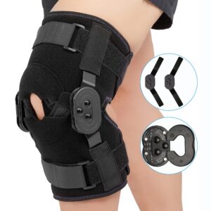 nvorliy rom metal hinged knee brace, adjustable open patella pad, medical knee immobilizer for acl, post op, tendon, orthopedic rehab and meniscus injuries, fit right & left leg, women & men