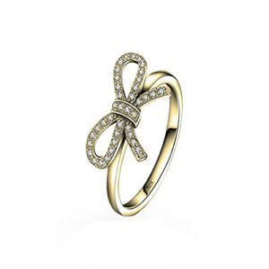 1/2 ct round shape white cubic zirconia womens bow wedding engagement ring in 14k yellow gold plated 925 sterling silver (0.50 cttw) ring size - 4