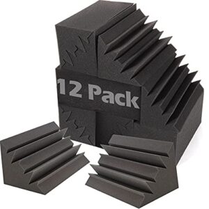 acoustic foam bass traps -12 pack wall corner studio foam blocks 12" x 7" x 7" low-frequency sound absorption material for home studio and theater etc. (12 pack, bass traps)