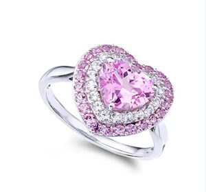 1 1/2 ct round shape simulated pink tourmaline & white cubic zirconia heart halo wedding engagement ring 14k white gold plated 925 sterling silver (1.50 cttw) ring size - 4.5