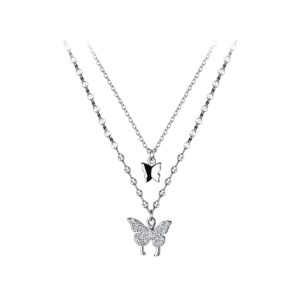 sluynz 925 sterling silver cz butterfly choker necklace for women butterfly layered necklace chain (a-silver)